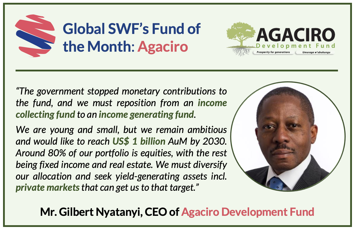 Fund of the Month (Dec'21): Agaciro Development Fund (AgDF) (GlobalSWF) Global SWF